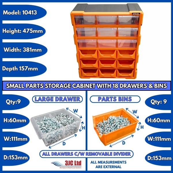 Storr Parts Storage Cabinet Organiser 18 Drawer & Bin | 3JC
