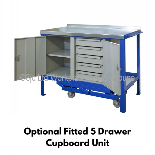 Mobile Workbench With Cupboard Steel Top | 3JC
