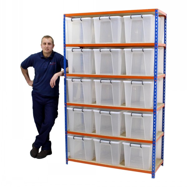Superack Boltless Shelving Bay & 15 x 40L Smart Boxes | 3JC