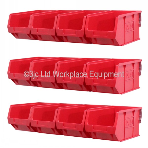 Parts Bins & Wall Rail Set 12 x Size 3 | 3JC