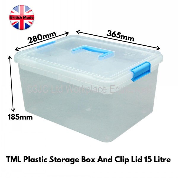 TML Clear Plastic Storage Box & Clippy Lid 15 Litre | 3JC